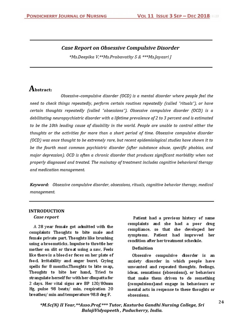 OCD Case Report | Download Free PDF | Obsessive–Compulsive Disorder ...