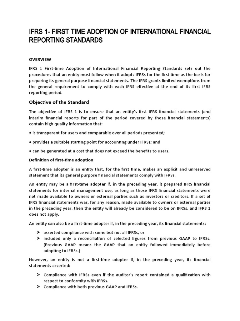 IFRS 1 - First Time Adopter | PDF | International Financial Reporting ...