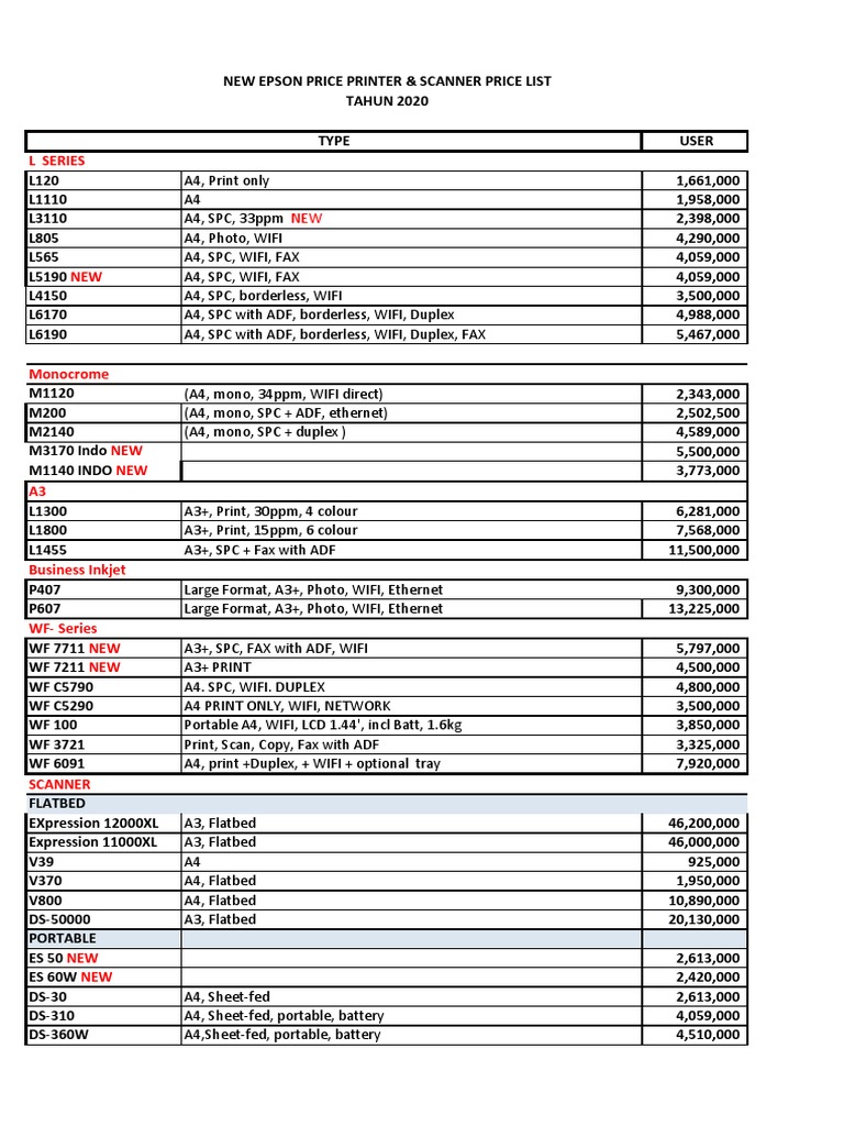 Epson Printer and Scanner Price List | PDF | Fax | Printer (Computing)