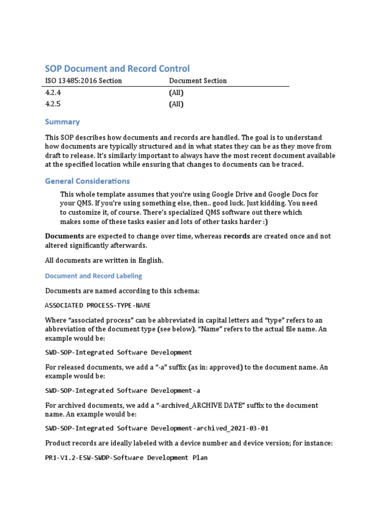 Sop Document Record Control | PDF | Quality Management System | Information Technology Management