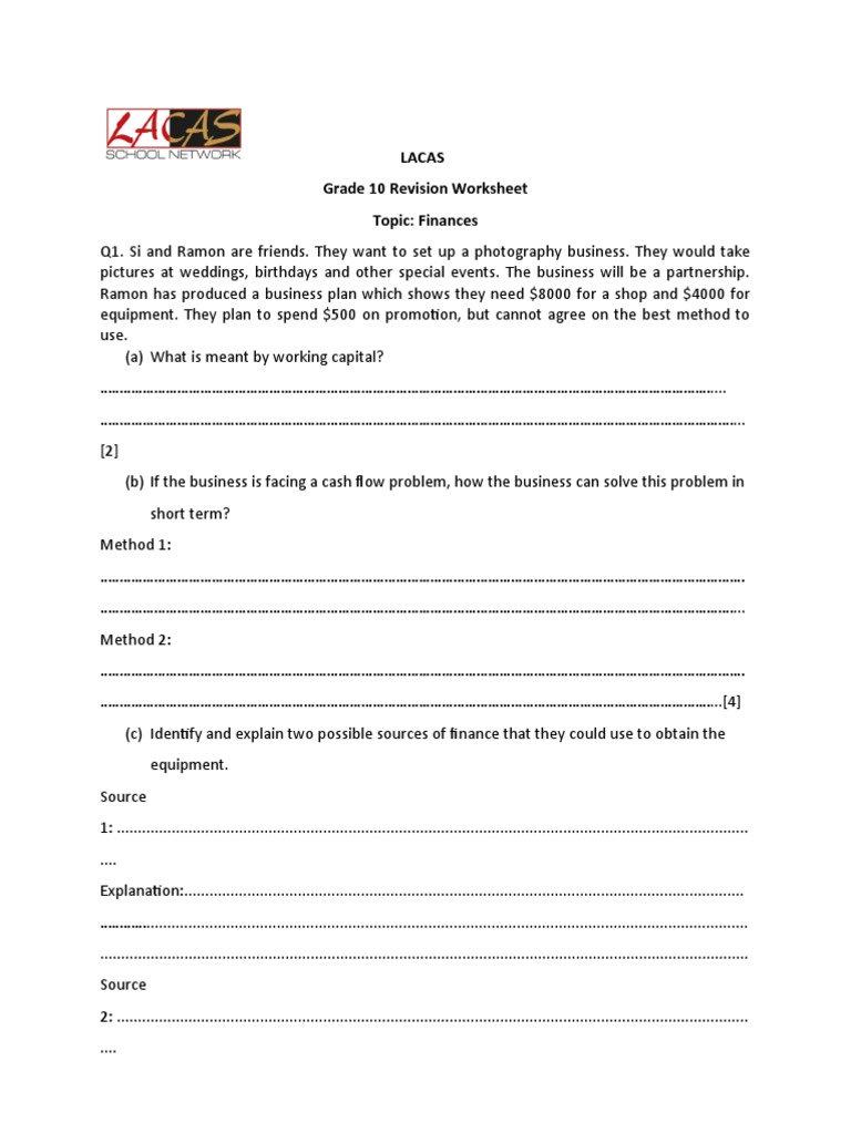 Grade 10 Worksheet 3rd Nov | PDF | Revenue | Financial Economics