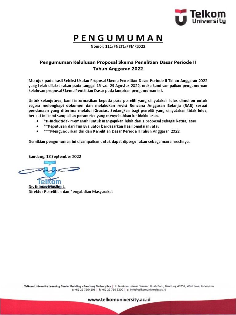 Pengumuman Kelulusan Proposal Penelitian 2022 | PDF | Komputer