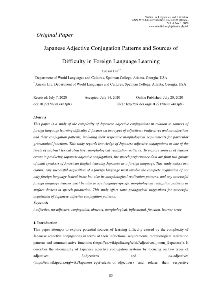 Japanese Adjective Conjugation Patterns and Source | PDF | Lexicon | Morphology (Linguistics)