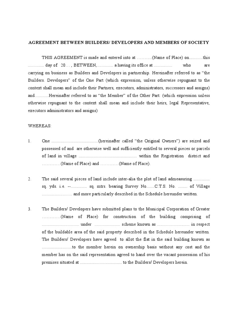 Builders-Developer Society Agreement | PDF | Contractual Term ...