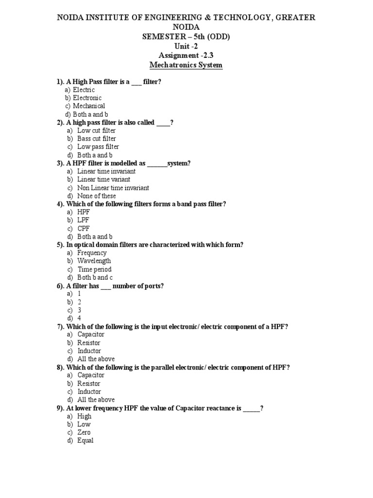 Mechatronics 2.3 | PDF | Electronic Filter | Low Pass Filter