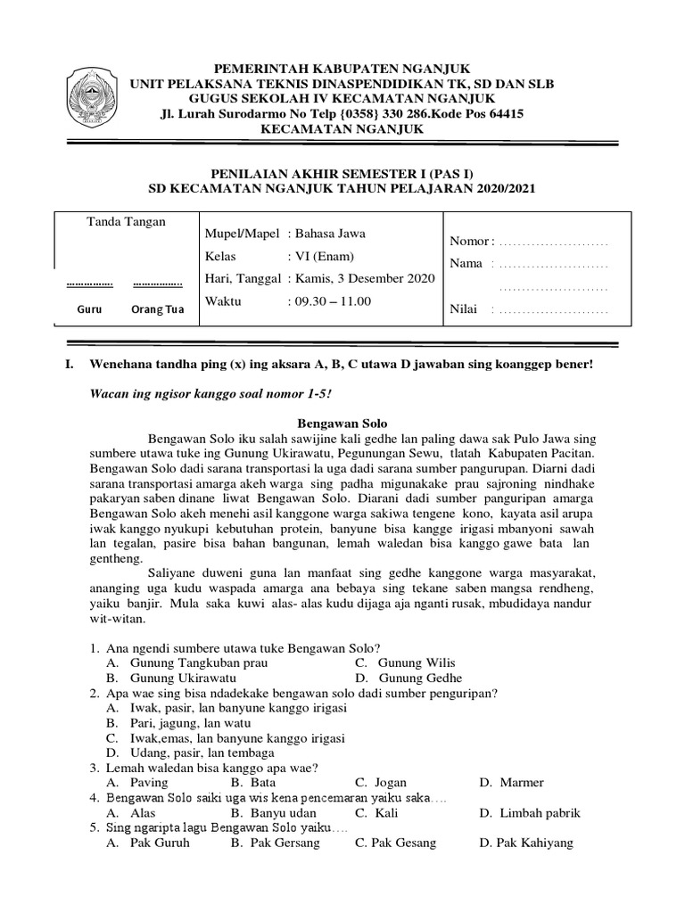 Salinan Dari PAS BAHASA JAWA KELAS 6 | PDF | Seni