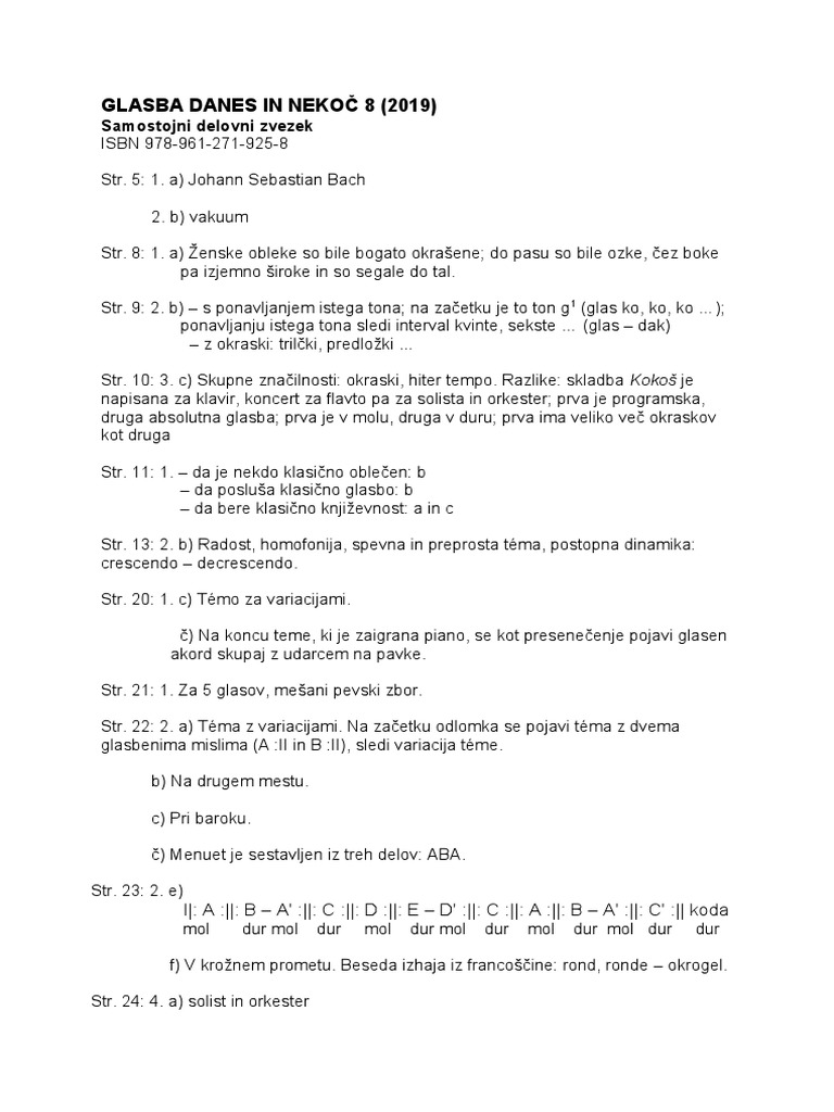 Glasba Danes in Neko 8 2019 Reitve Samostojni Delovni Zvezek | PDF