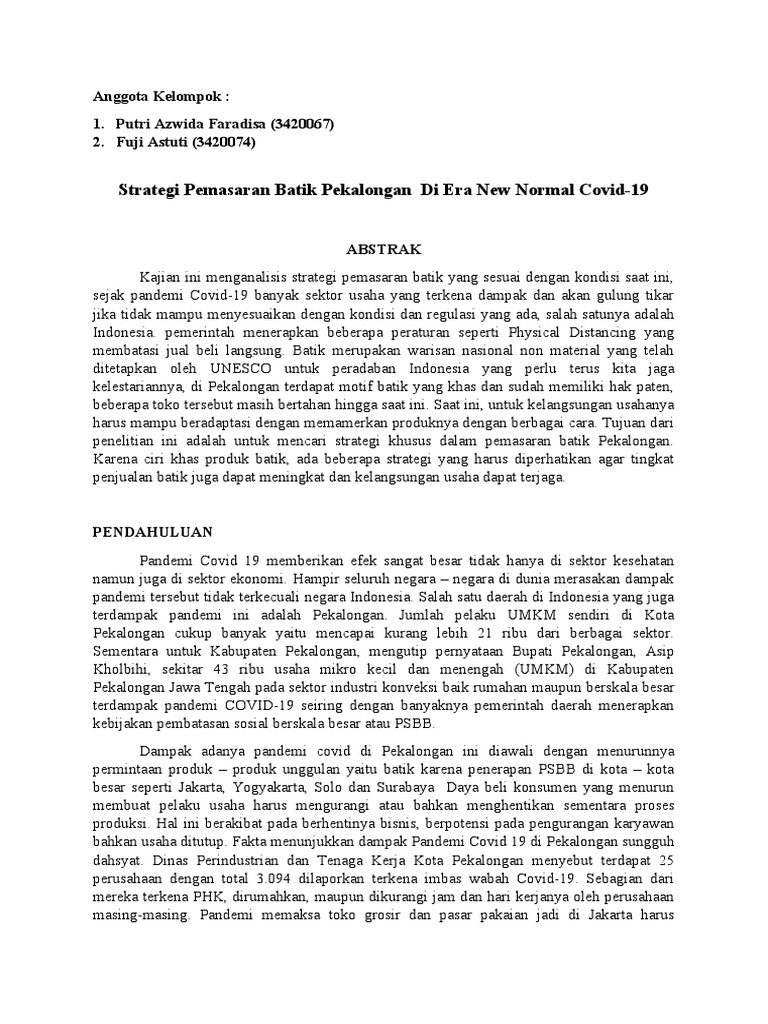 Artikel Riset Pemasaran Batik Pekalongan Di Era New Normal | PDF