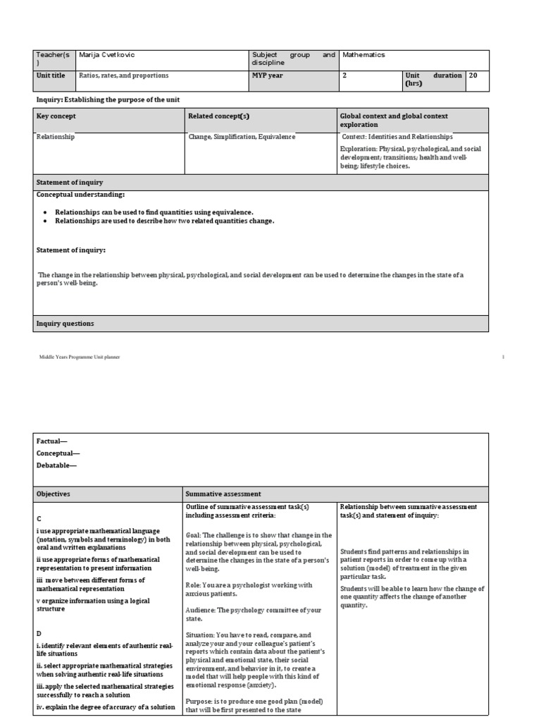 MYP Unit Planner - Math | PDF | Psychology | Learning