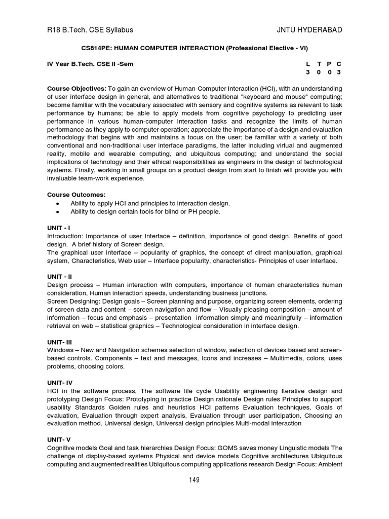 R18 B.Tech. CSE Syllabus Jntu Hyderabad | PDF | Human–Computer Interaction | Graphical User ...