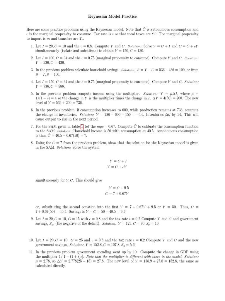 Keyenesian Model Practice | PDF | Multiplier (Economics) | Consumption (Economics)