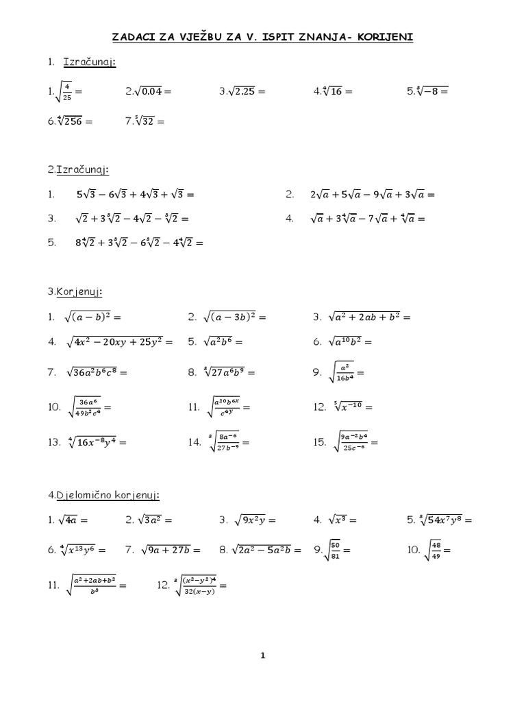 ZADACI ZA VJEZBU ZA V Ispit Znanja-Vjezba | PDF