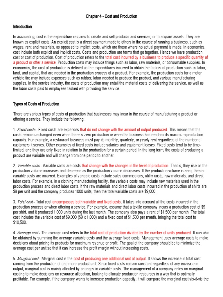 Understanding Production Costs Explained | PDF | Long Run And Short Run ...