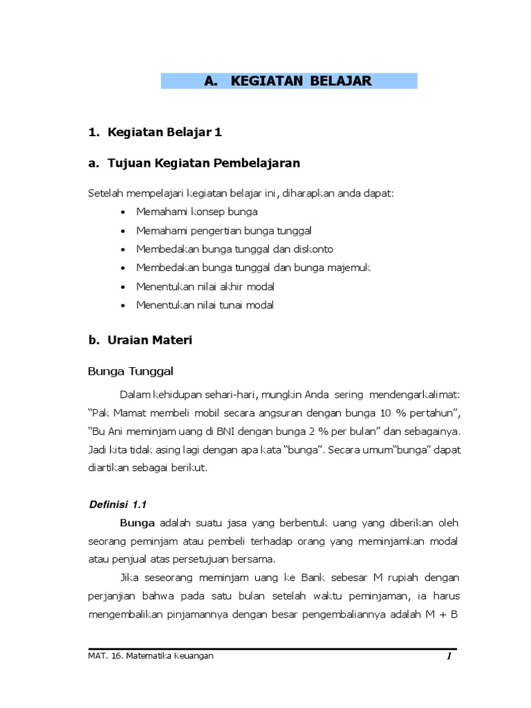 MENGERTIKAN KONSEP DASAR BUNGA TUNGGAL DAN DISKONTO | PDF