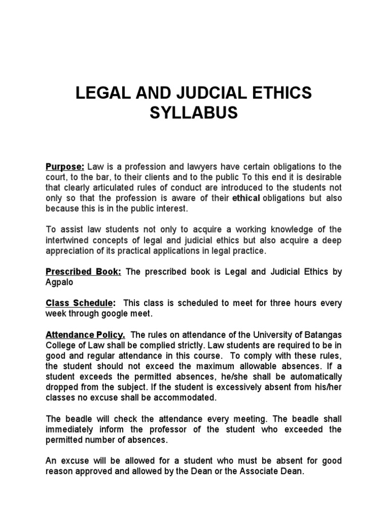 Basic Legal Ethics Syllabus 2021 | PDF | Lawyer | Legal Education