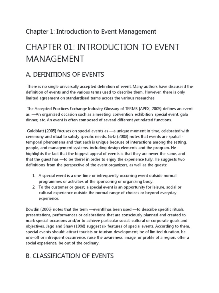 Chapter 1 INTRODUCTION TO EVENT MANAGEMENT | PDF | Evaluation | Creativity