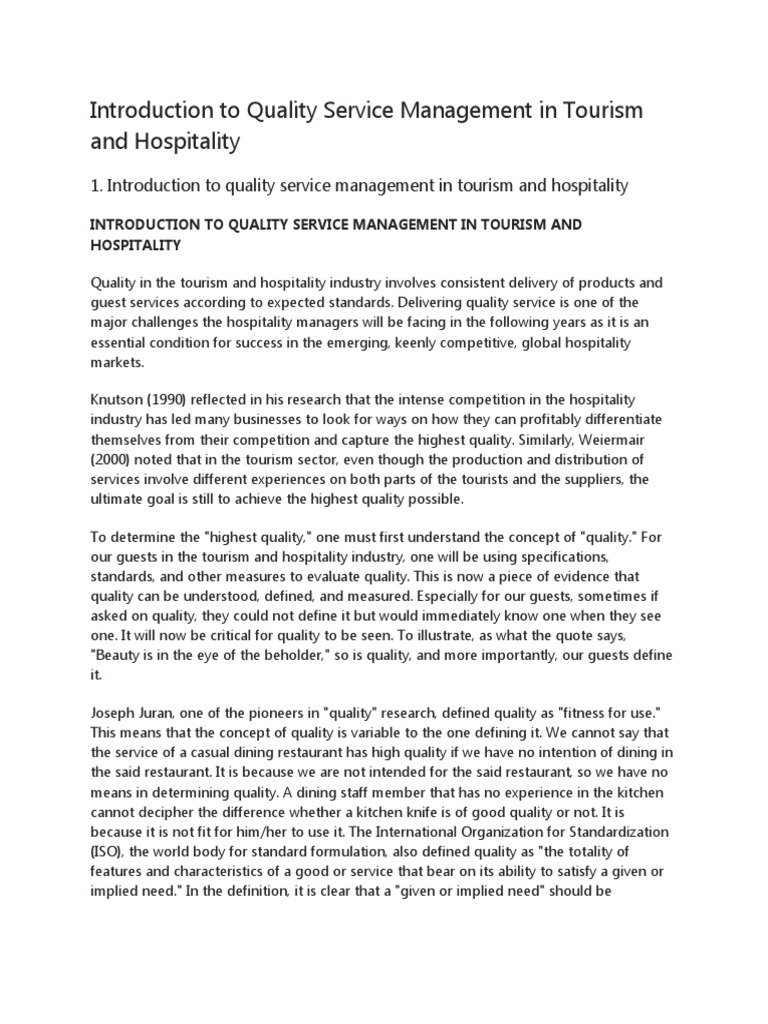 1 Introduction To Quality Service Management in Tourism and Hospitality ...