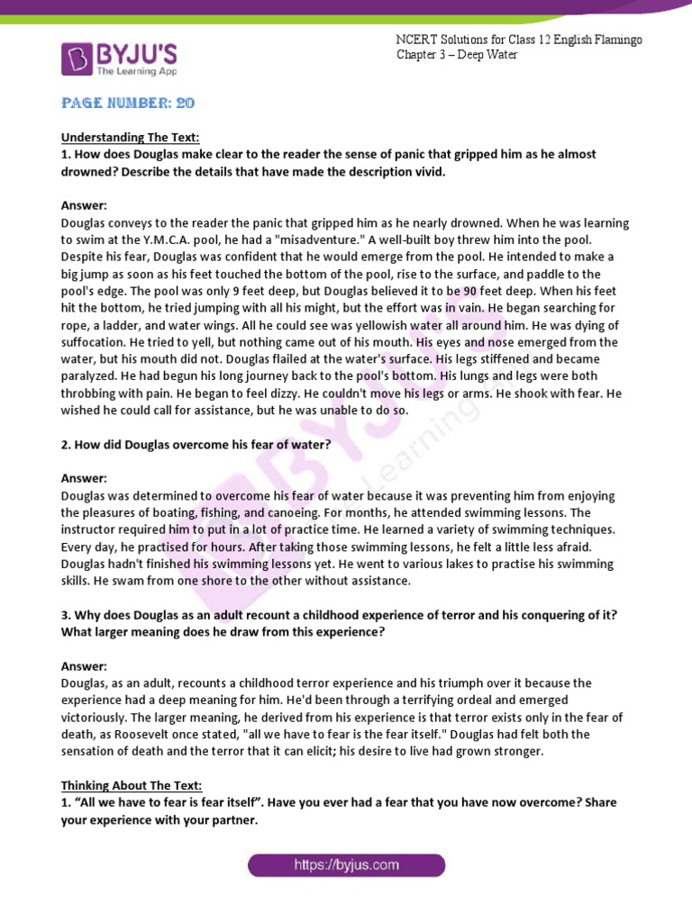NCERT Solutions For Class 12 English Flamingo Chapter 3 Deep Water ...