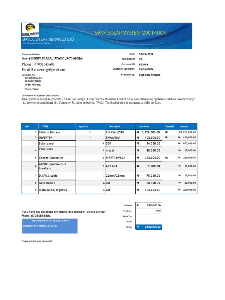 5KVA Solar System Quotation Details | PDF | Power Inverter | Direct Current