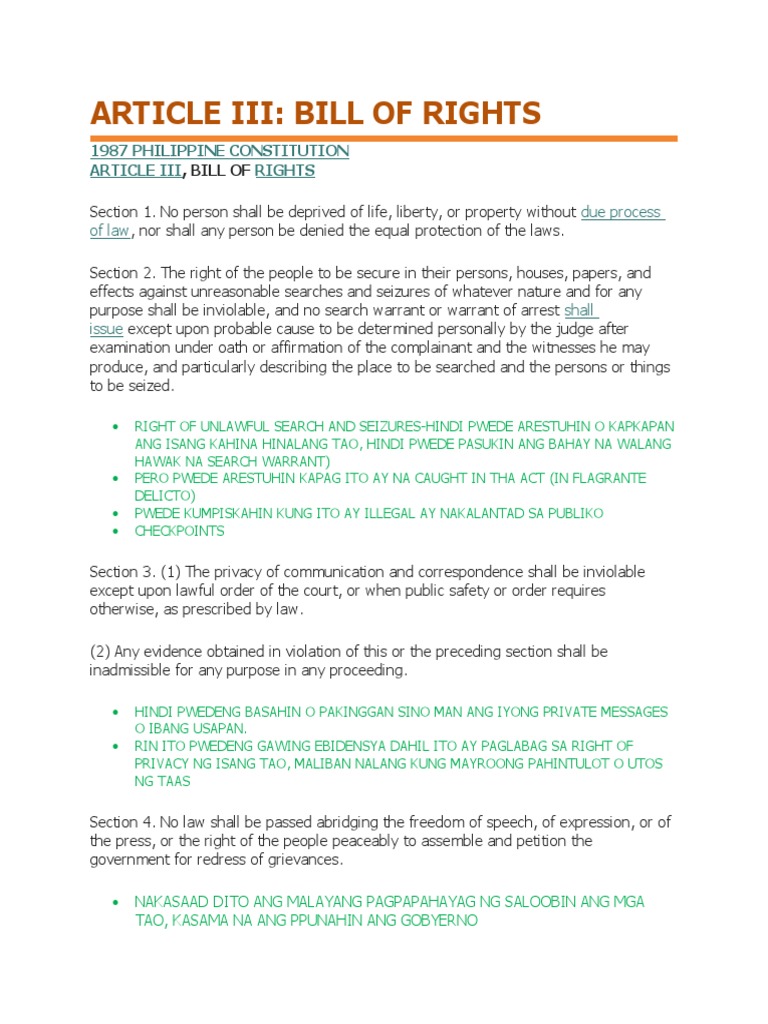 The 1987 Philippine Constitution's Bill of Rights: Guaranteeing Civil ...