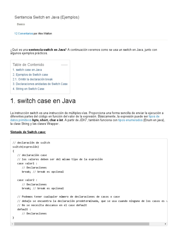 Sentencia Switch en Java (Ejemplos) | PDF | Java (lenguaje de ...