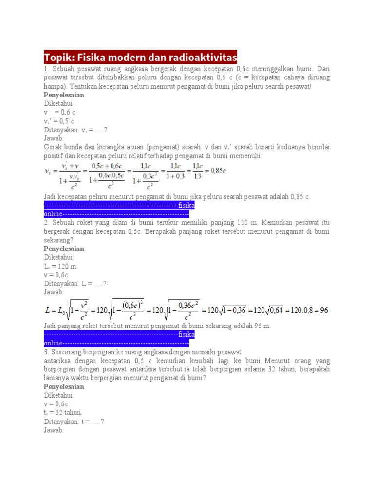 Fisika Modern: Kecepatan & Energi Relativistik | PDF