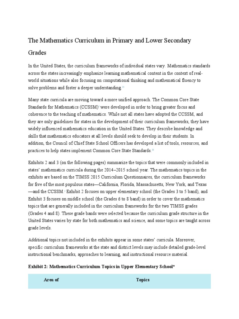The Mathematics Curriculum in Primary and Lower Secondary Grades | PDF ...