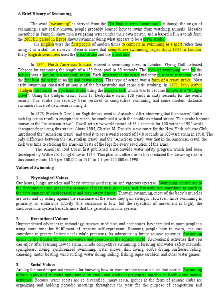 Lesson 1 Introduction To Swimming | Download Free PDF | Swimming ...