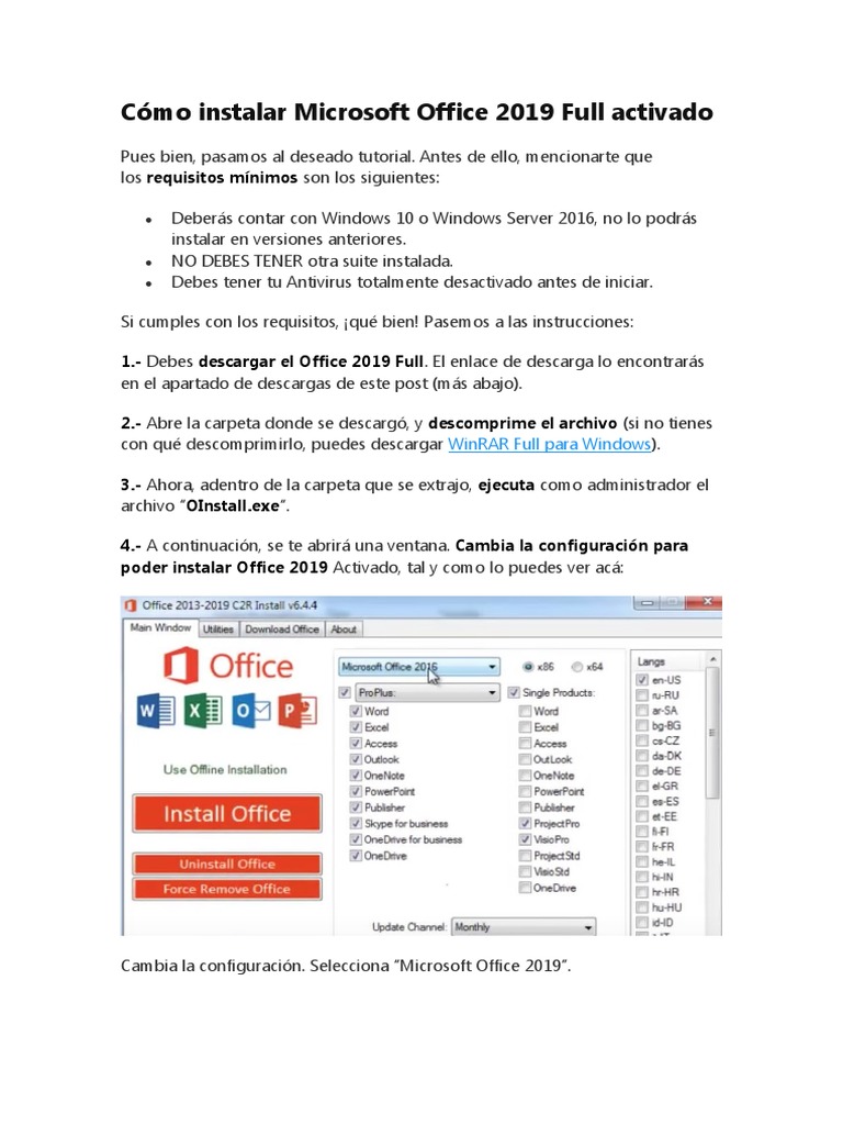 Descargar Y Instalar Activar Microsoft Office 2019 Cambiar De Office