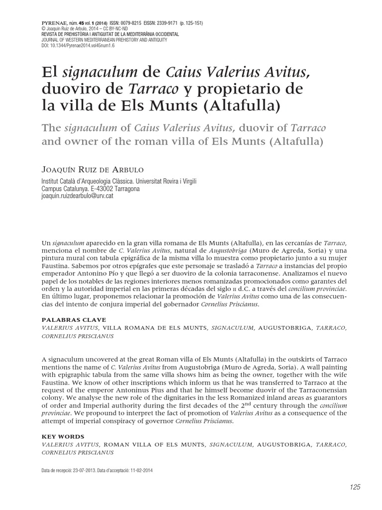 El Signaculum de Caius Valerius Avitus | PDF | Gladiador | Roma antigua