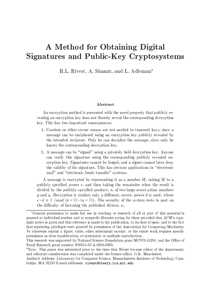 Paper Original RSA | PDF | Public Key Cryptography | Computing