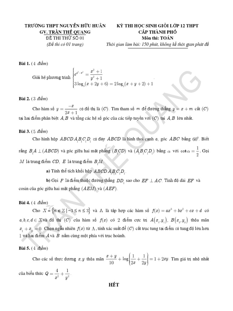 De Luyen Thi HSG 12 - de So 1 | PDF