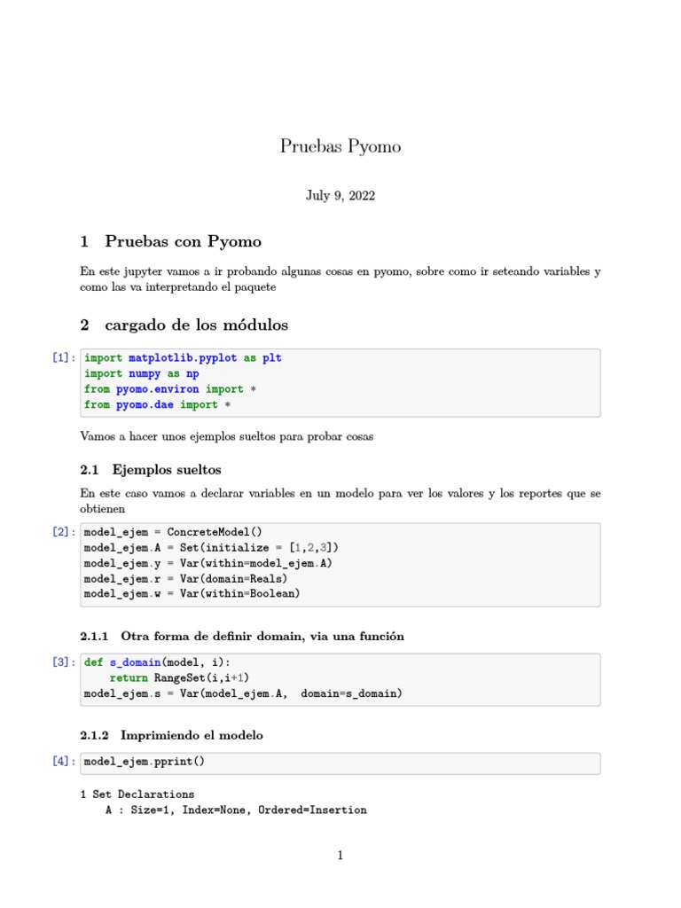 Pyomo: Ejemplos y Optimización | PDF | Ecuaciones | Análisis matemático