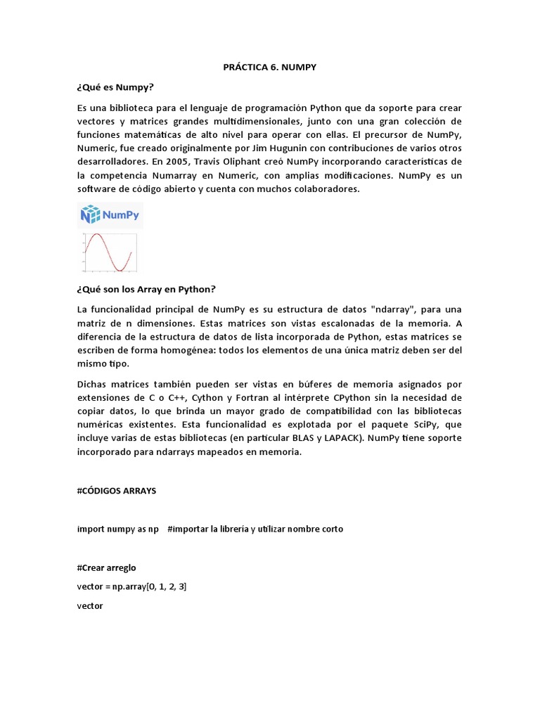 Practica 6 NUmpy | PDF | Programación de computadoras | Ingeniería ...