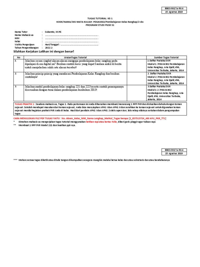 (I) LMS Tugas Tutorial 1 PKR | PDF