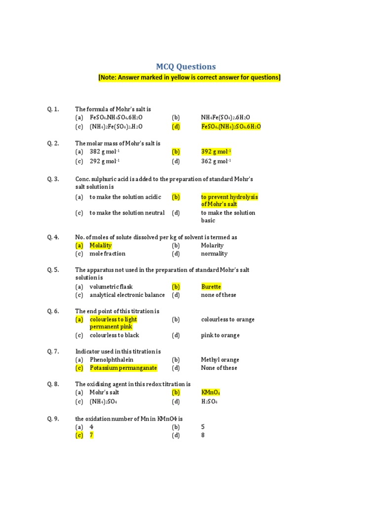 11 STD Chemistry Practical Question Paper | PDF | Titration | Chemistry