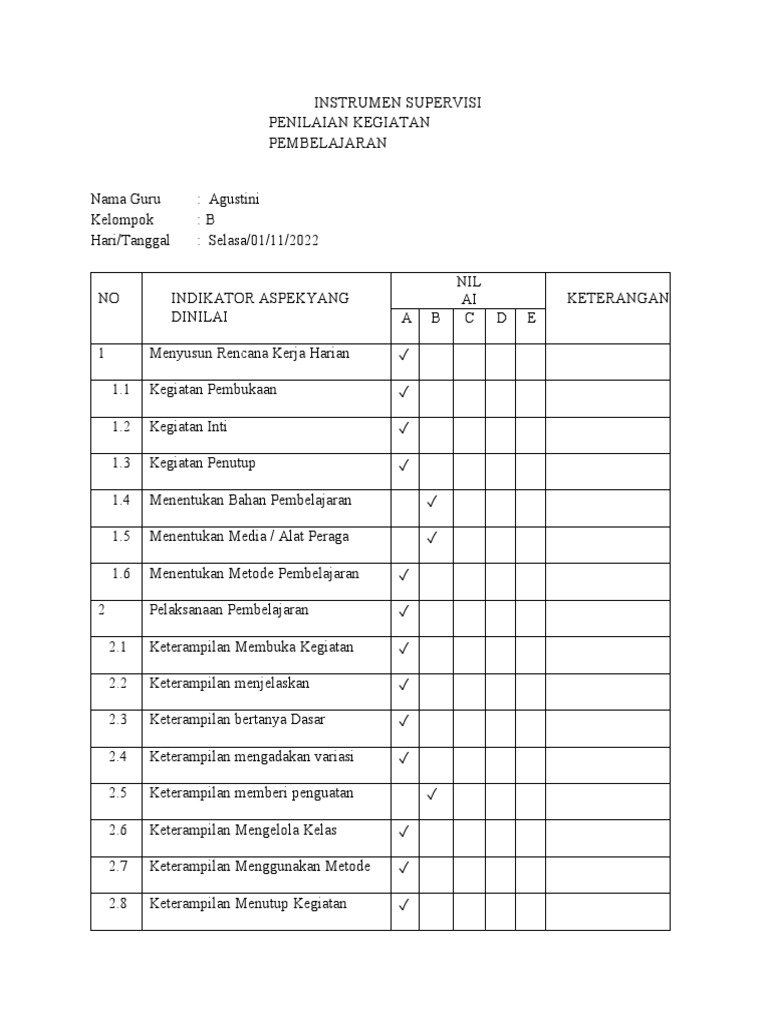 Instrumen Supervisi | PDF