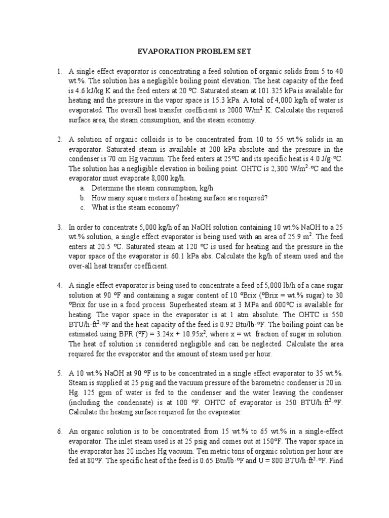 Problem Set 5 - Evaporation | PDF | Steam | Evaporation