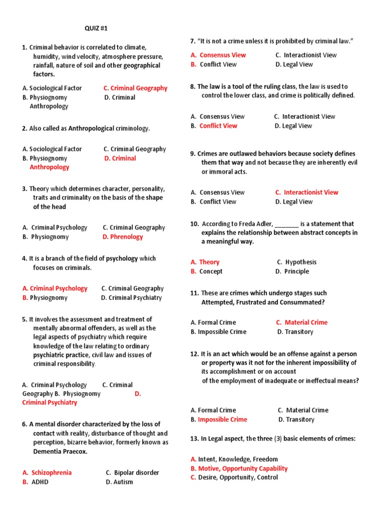 Criminology Quiz Questions and Answers | PDF | Crimes | Crime & Violence