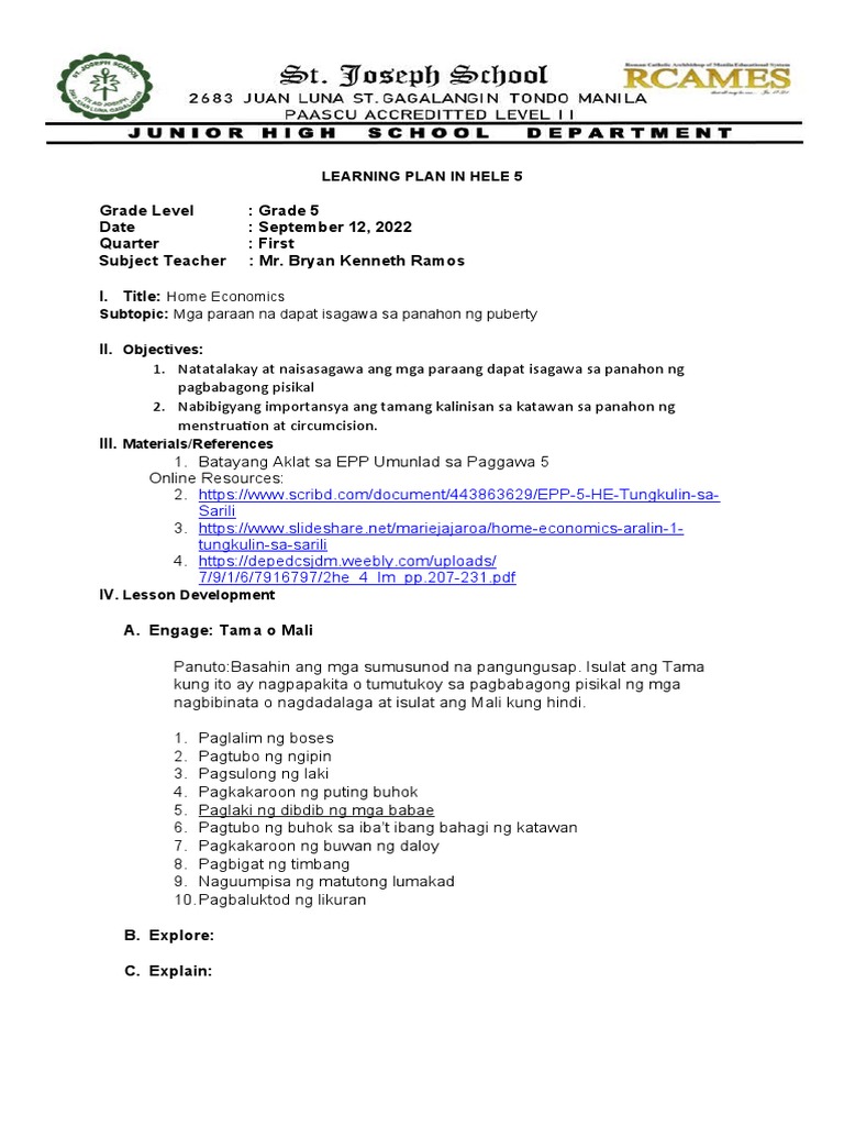 Learning Plan Grade 5 (WEEK 3) | PDF