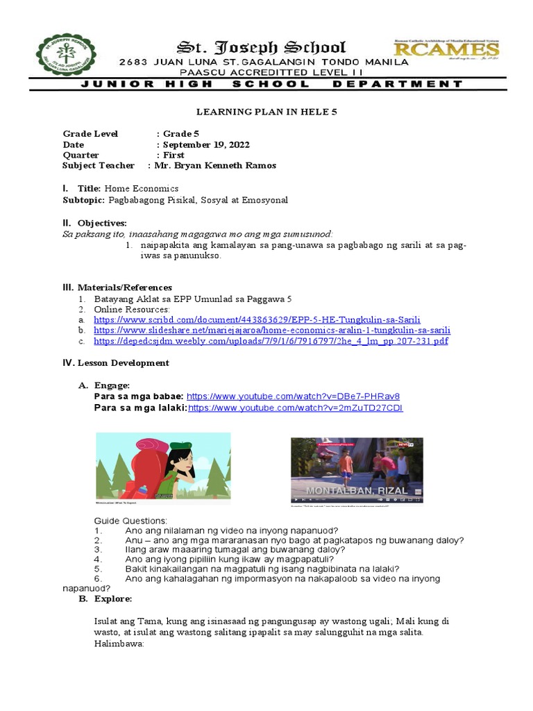Learning Plan Grade 5 (WEEK 4) | PDF