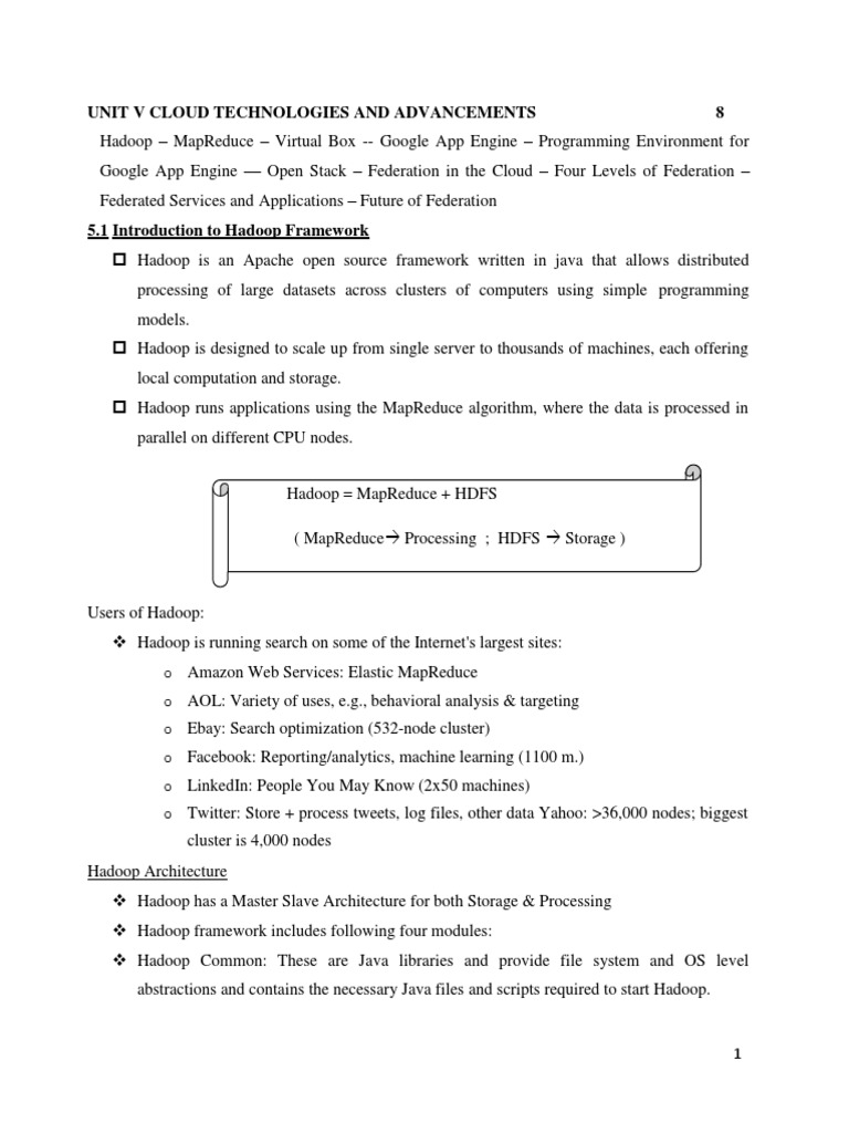 UNIT V-Cloud Computing | PDF | Apache Hadoop | Open Stack