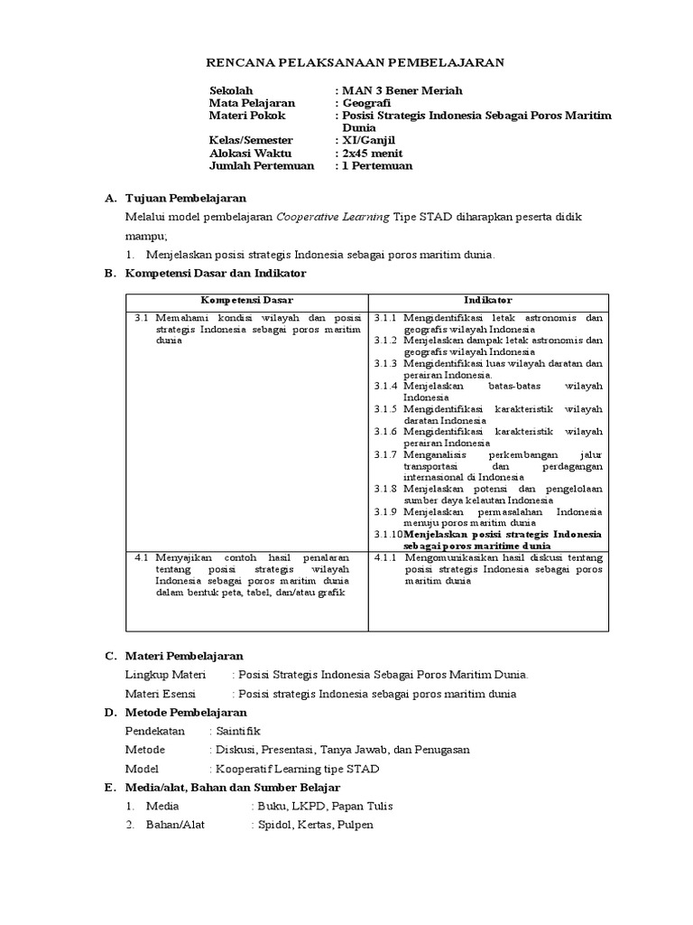 RPP Geografi Kelas Xi Model Stad | PDF