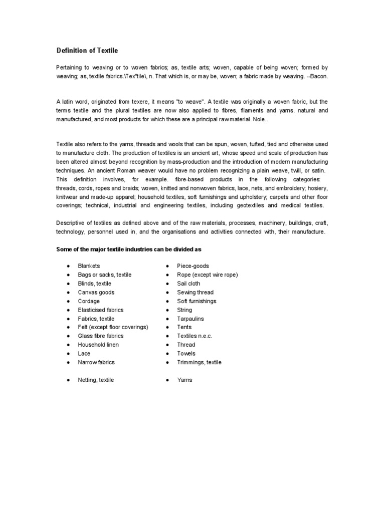 Comprehensive Textile Definition Guide | PDF | Home & Garden