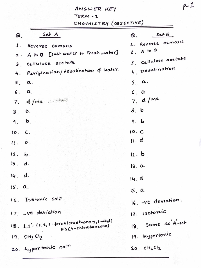 Chemistry Answer Key for Term 1 | PDF