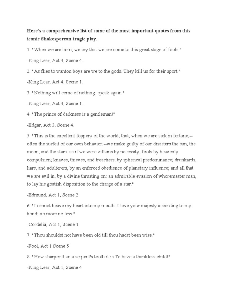 King Lear Quotations | PDF | King Lear