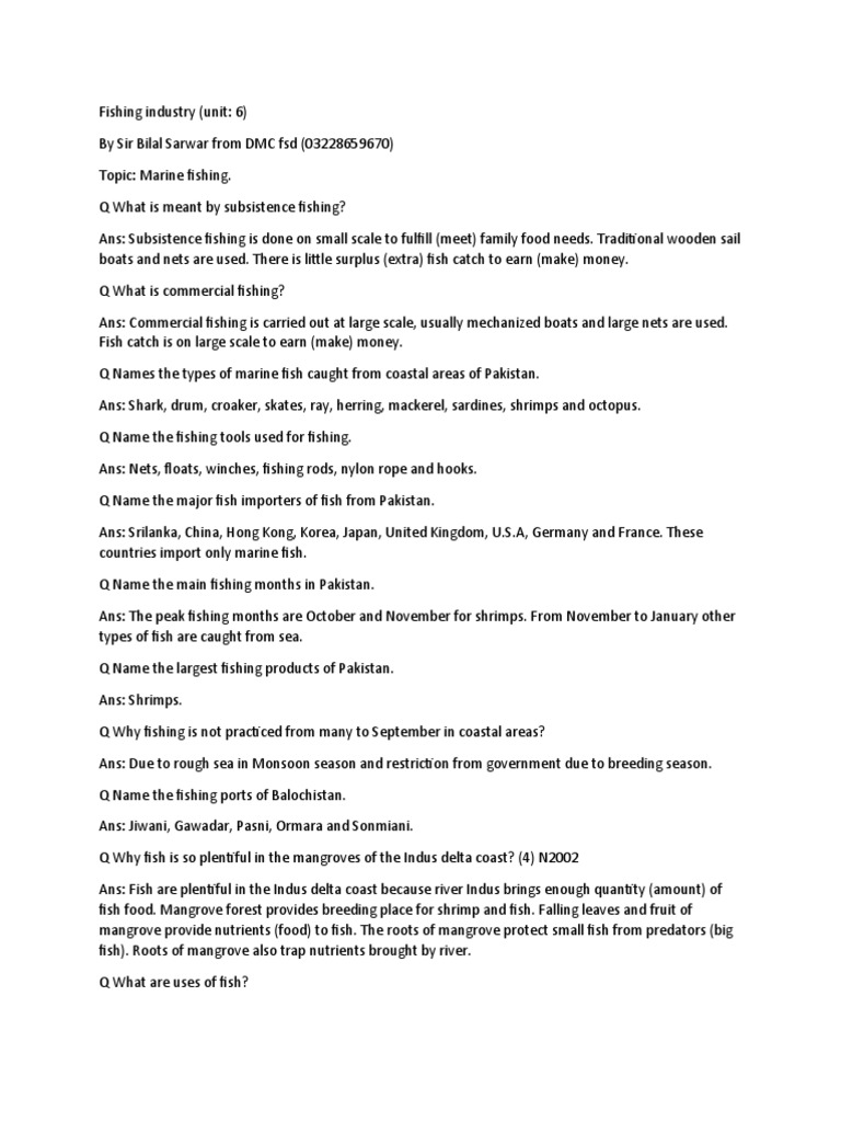 Fishing Notes | PDF | Mining | Agriculture