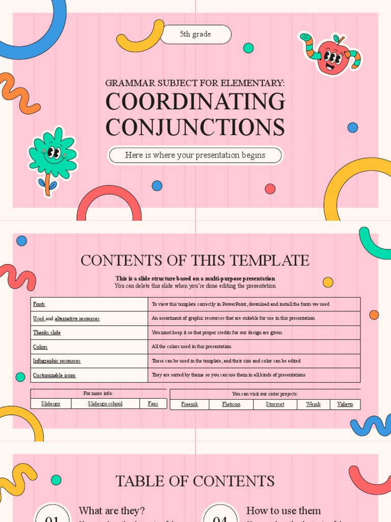 Grammar Subject For Elementary - 5th Grade - Coordinating Conjunctions by Slidesgo | PDF ...