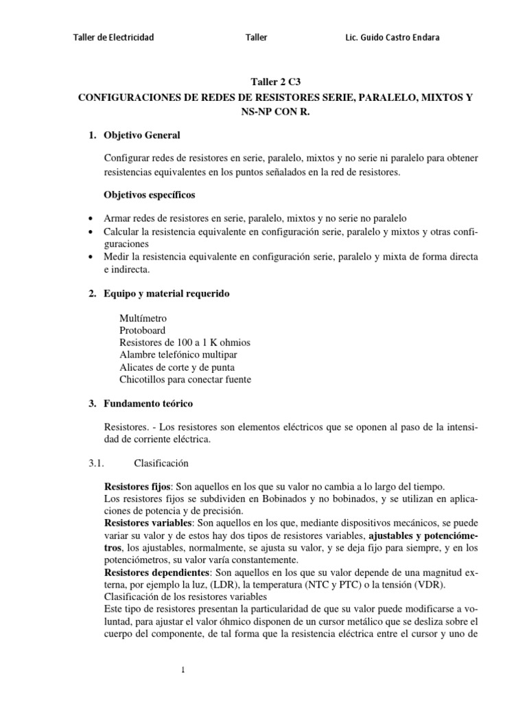 Guia De Taller N 1 Descargar Gratis Pdf Resistor Resistencia