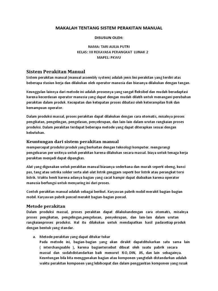 Keuntungan Sistem Perakitan Manual | PDF